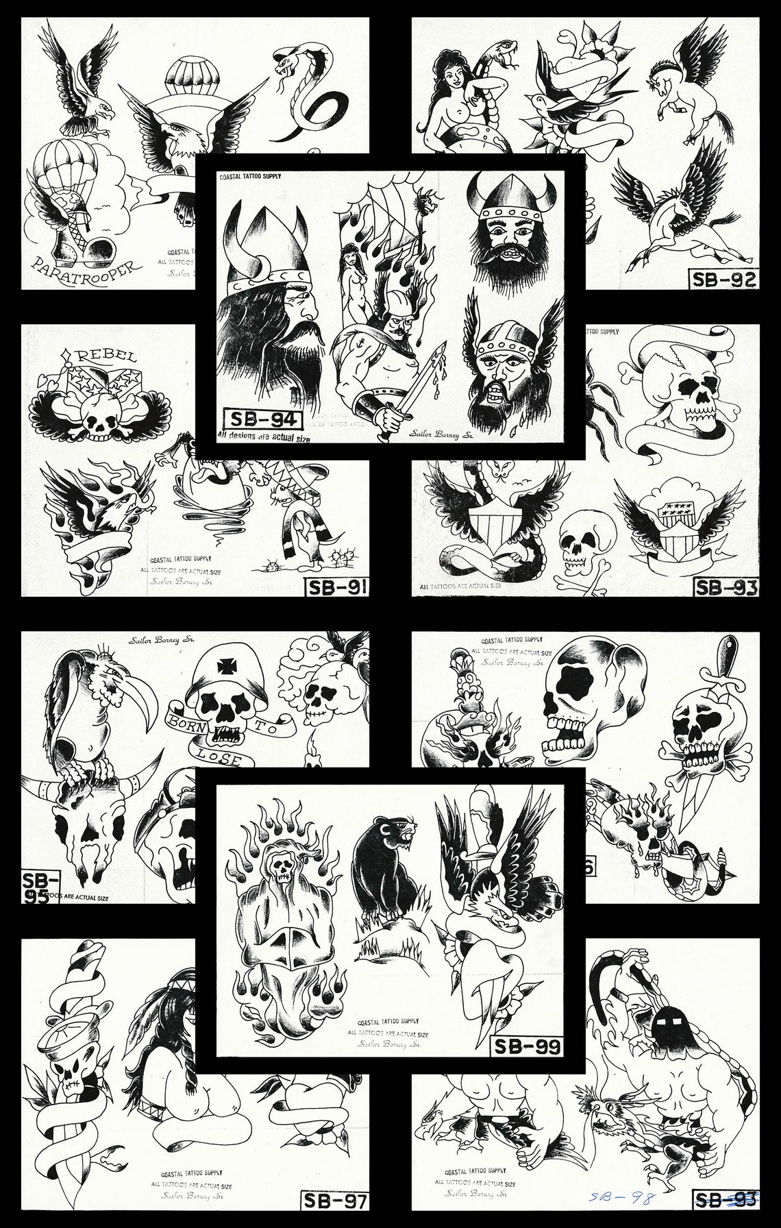 RARE 1970's Sailor Barney Traditional Vintage Style Tattoo Flash Set 50 ...