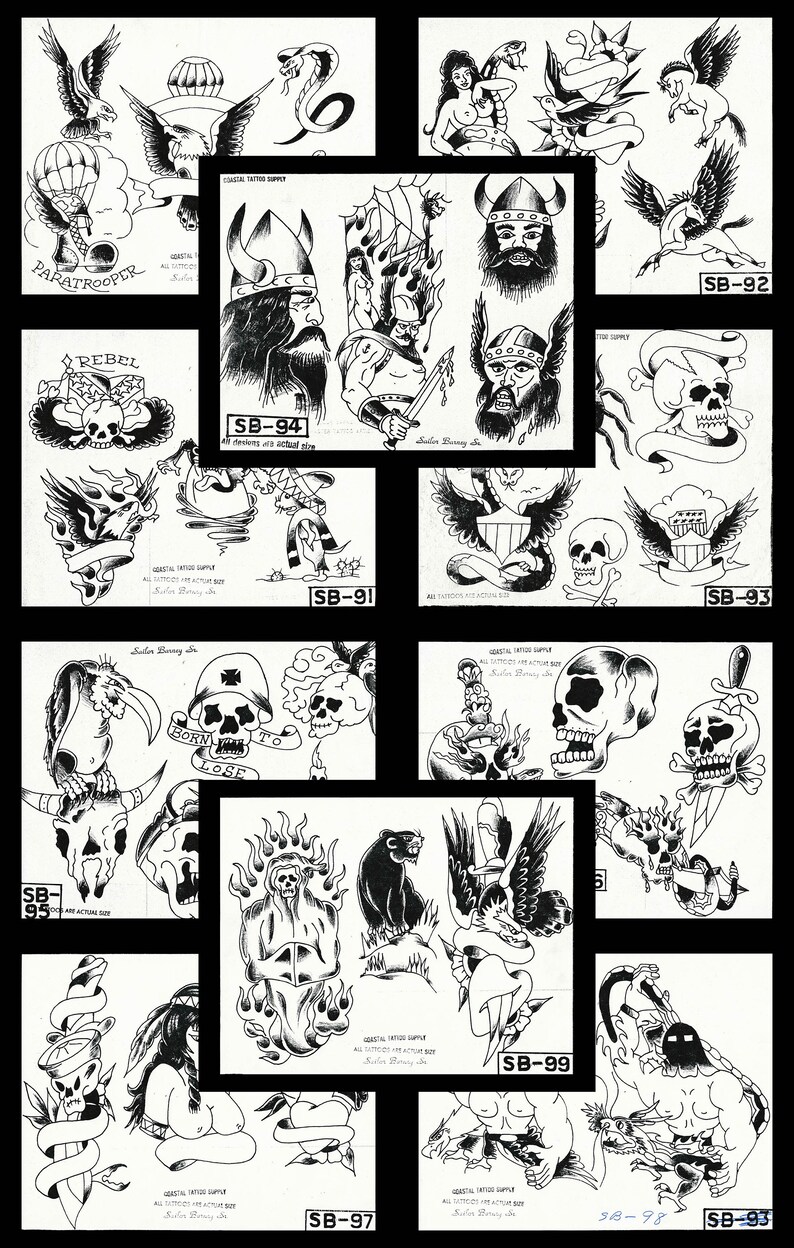 RARE 1970's Sailor Barney Traditional Vintage Style Tattoo Flash Set 50 ...