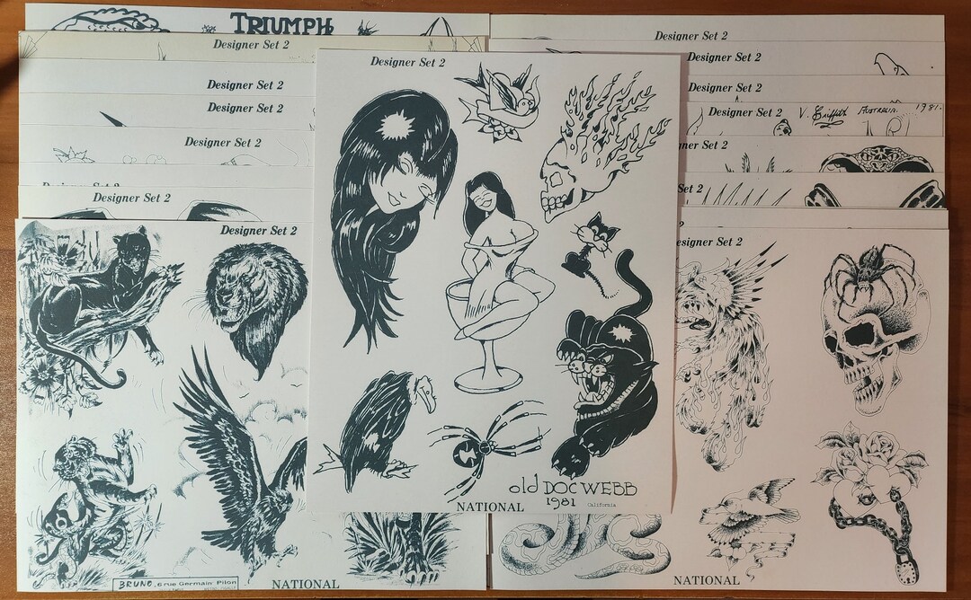 Traditional Vintage Style 1981 National 25 Sheet Tattoo Flash Set ...