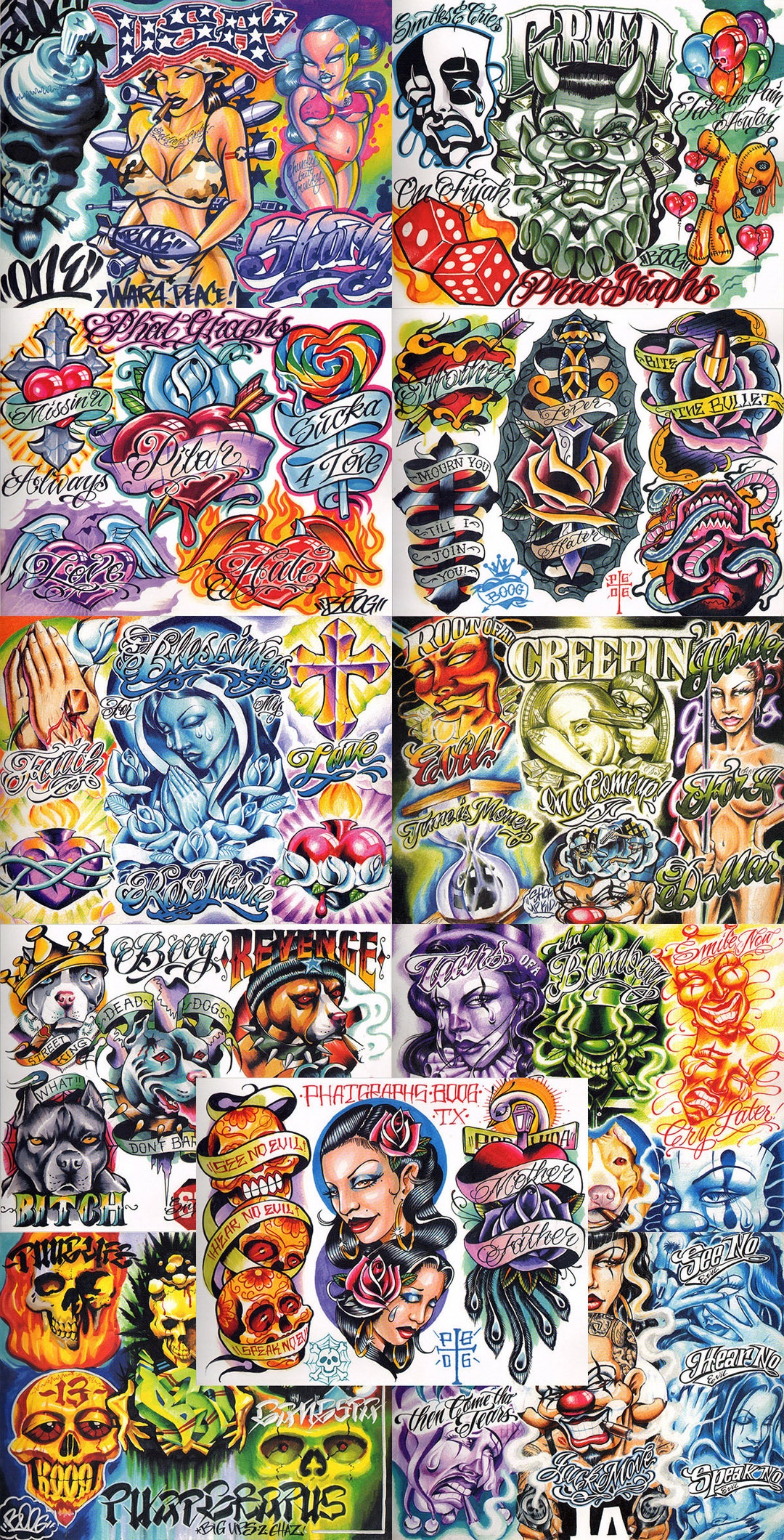 Boog From the Streets With Love Gangsta Style Tattoo Flash 11 Sheet Set ...