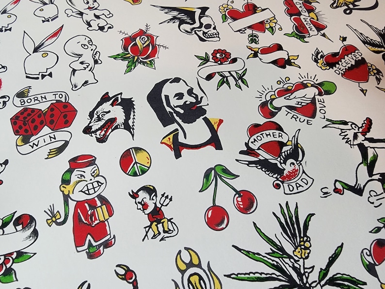 Milton Zeis Traditional Vintage Tattoo Flash Pork Chop Sheet 13X19 High ...
