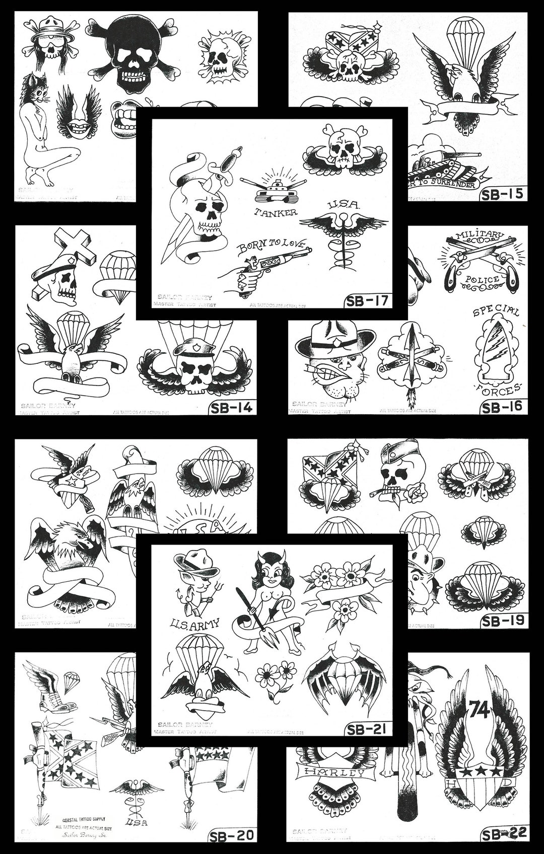 RARE 1970's Sailor Barney Traditional Vintage Style Tattoo Flash Set 10 ...