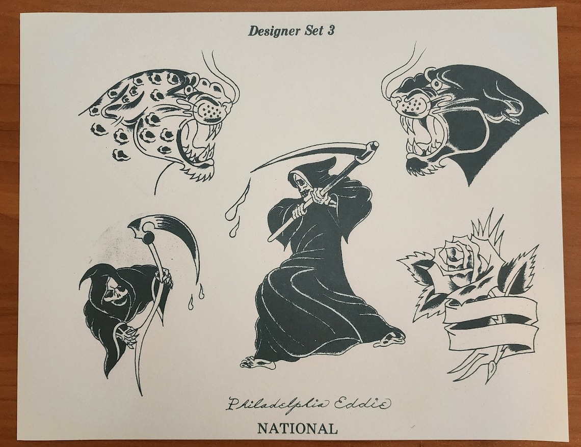 Traditional Vintage 1981 National 25 Sheet Tattoo Flash Set Designer ...