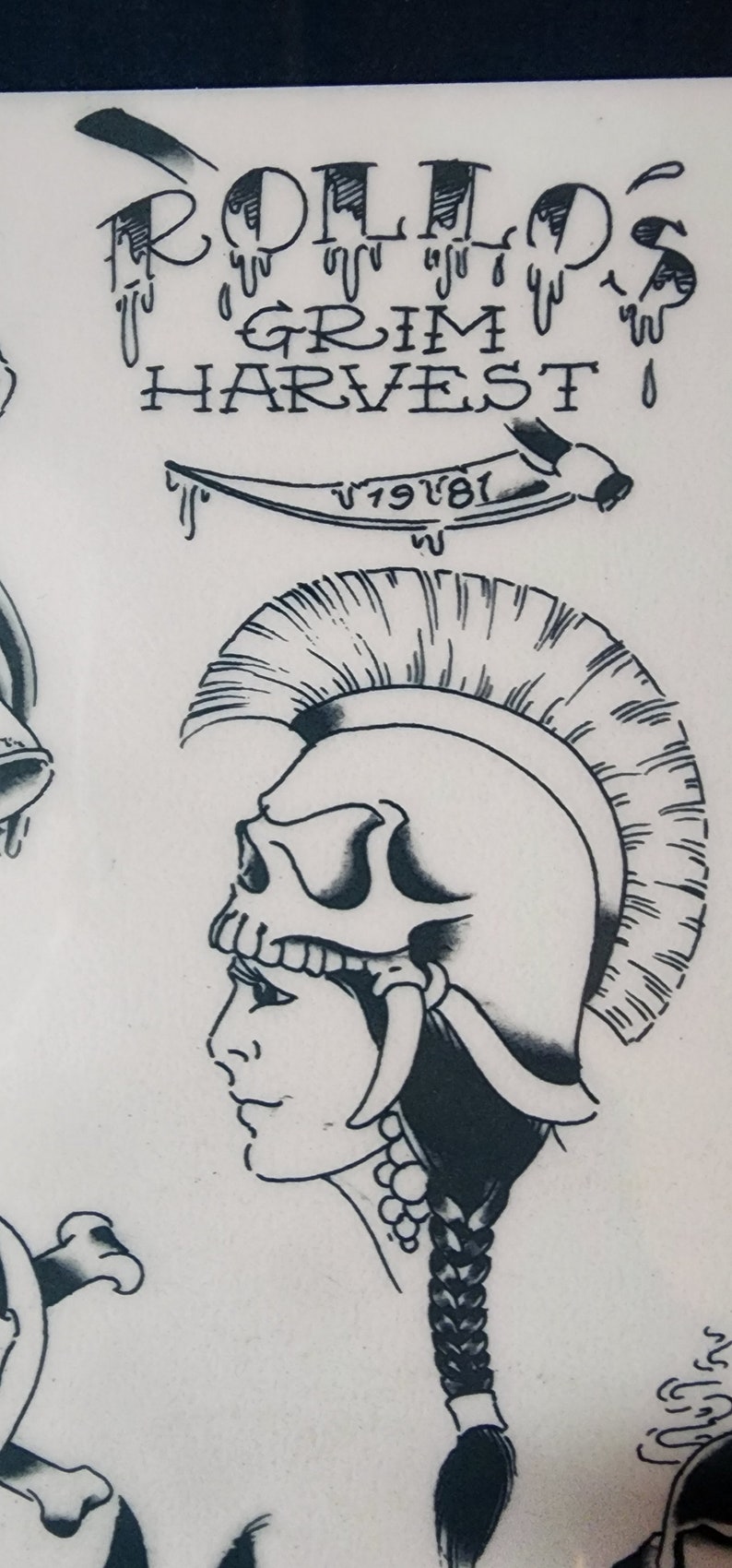 RARE 1982 Mike Rollo Malone Vintage Tattoo Flash Sheet Biker Reaper ...