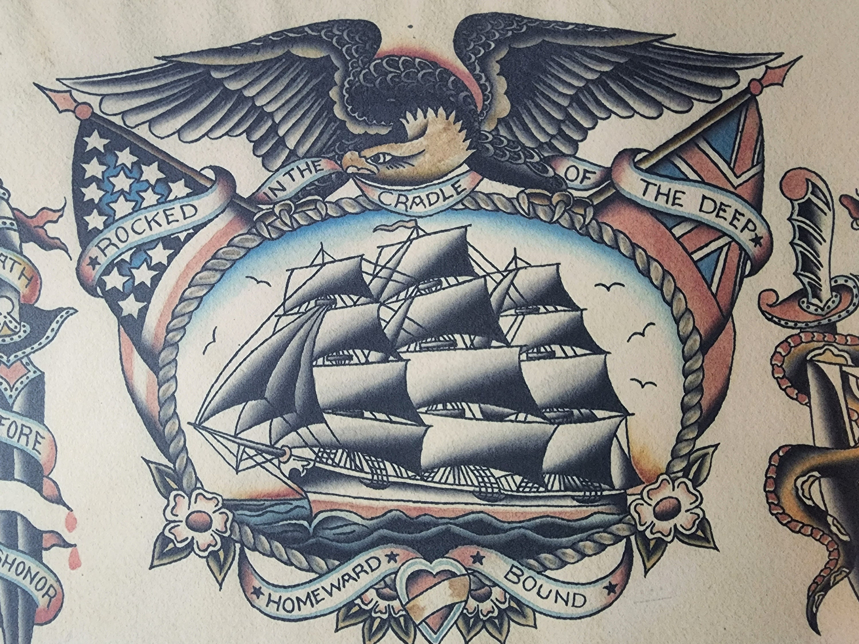 Owen Jensen Traditional Vintage Style Tattoo Flash Sheet 11x14" Homeward Bound, Eagle, USA - Etsy