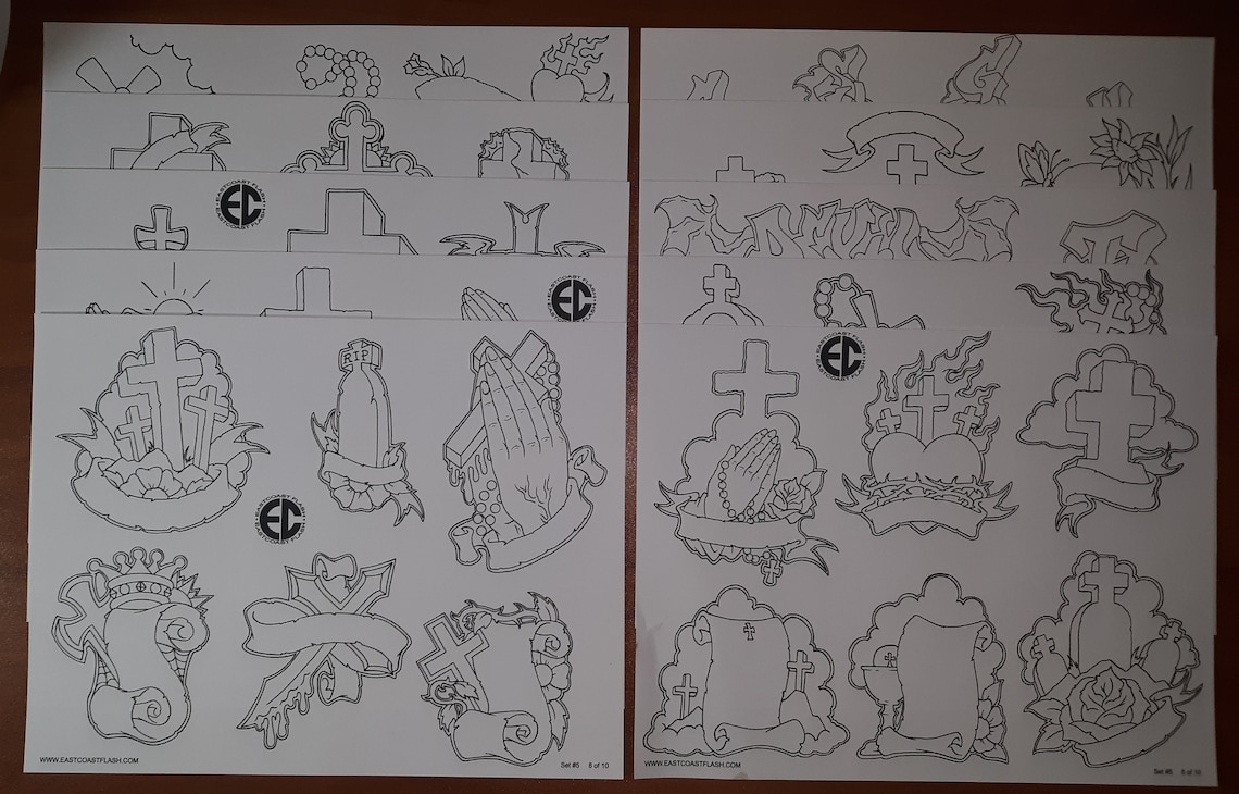 Black and Gray Religious Tattoo Flash 10 Sheets W/ Lines - Etsy