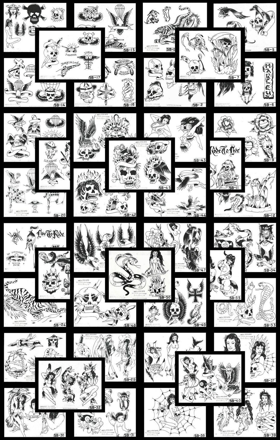 RARE 1970's Sailor Barney Traditional Vintage Style Tattoo Flash Set 50 ...