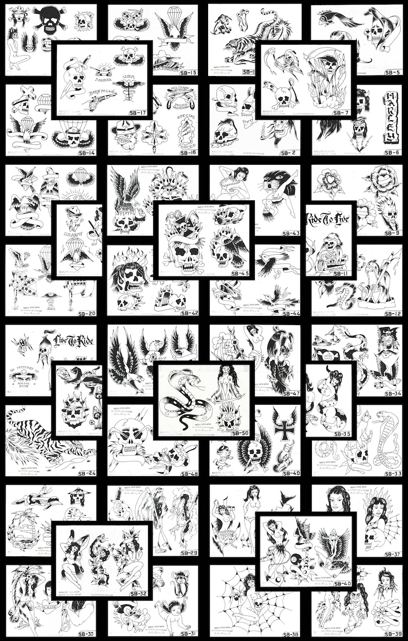 RARE 1970's Sailor Barney Traditional Vintage Style Tattoo Flash Set 50 ...