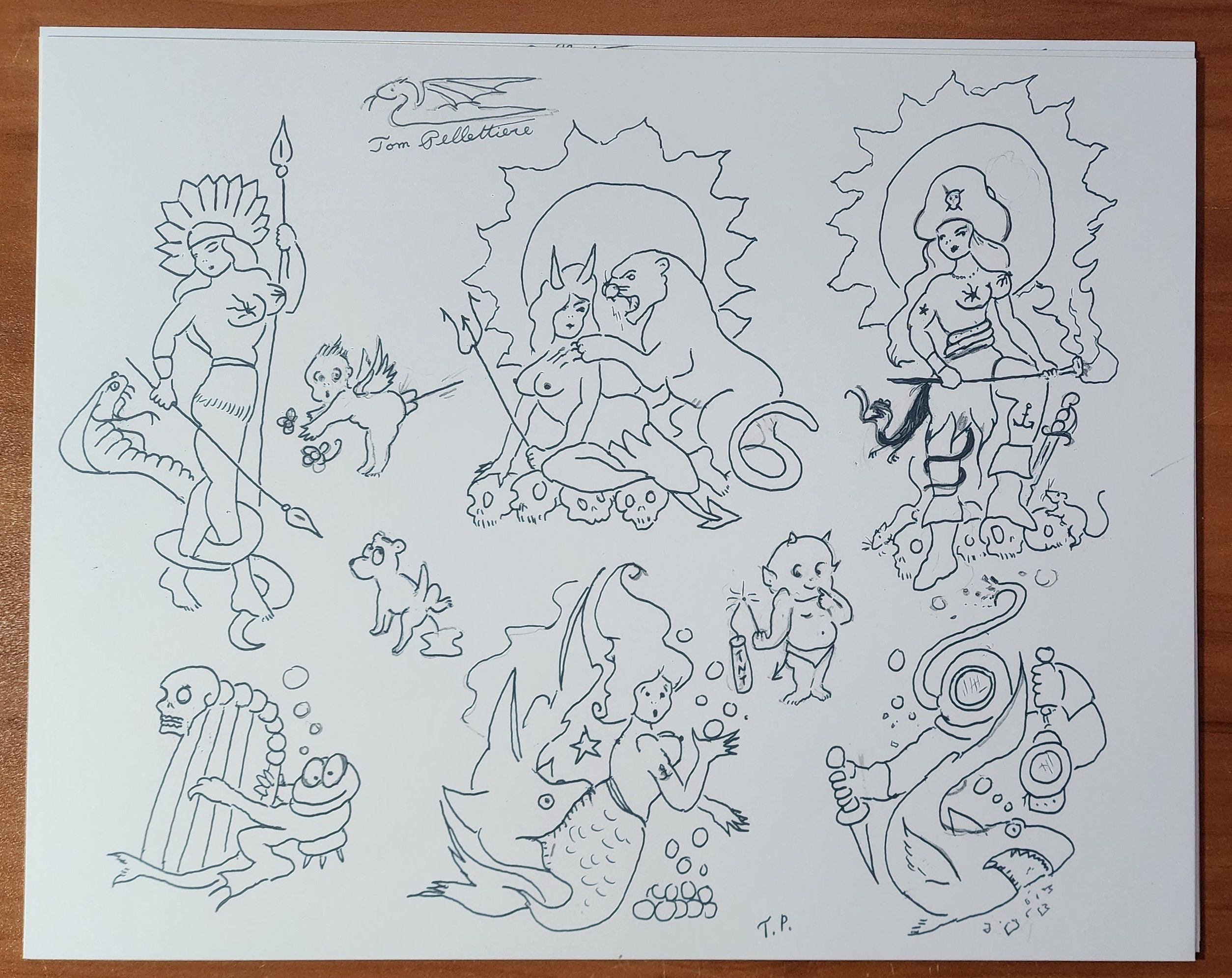 Rare 1960's Tom Pelletier Milton Zeis Vintage Tattoo Flash Sheet Set of ...