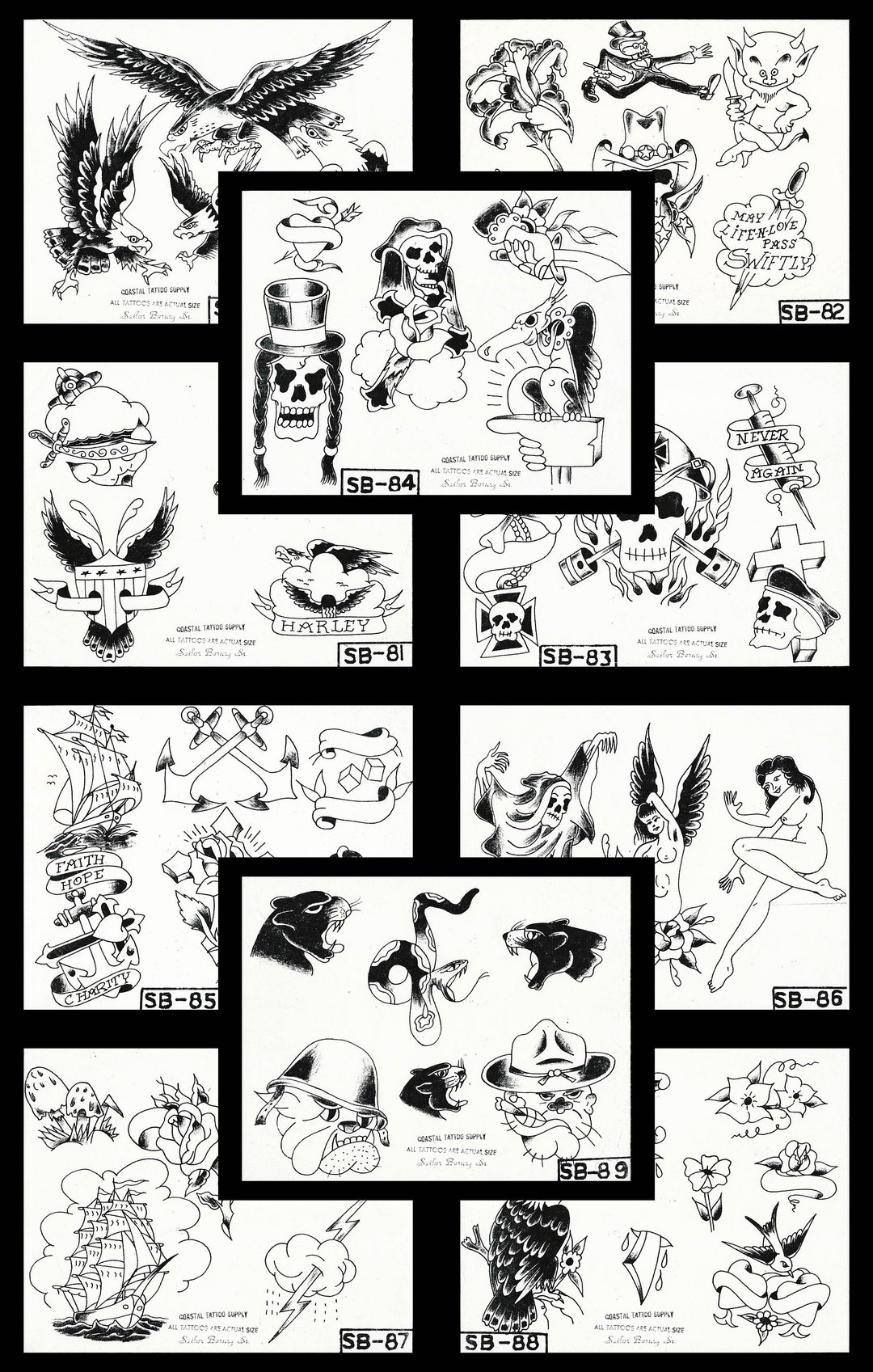 RARE 1970's Sailor Barney Traditional Vintage Style Tattoo Flash Set 10 ...