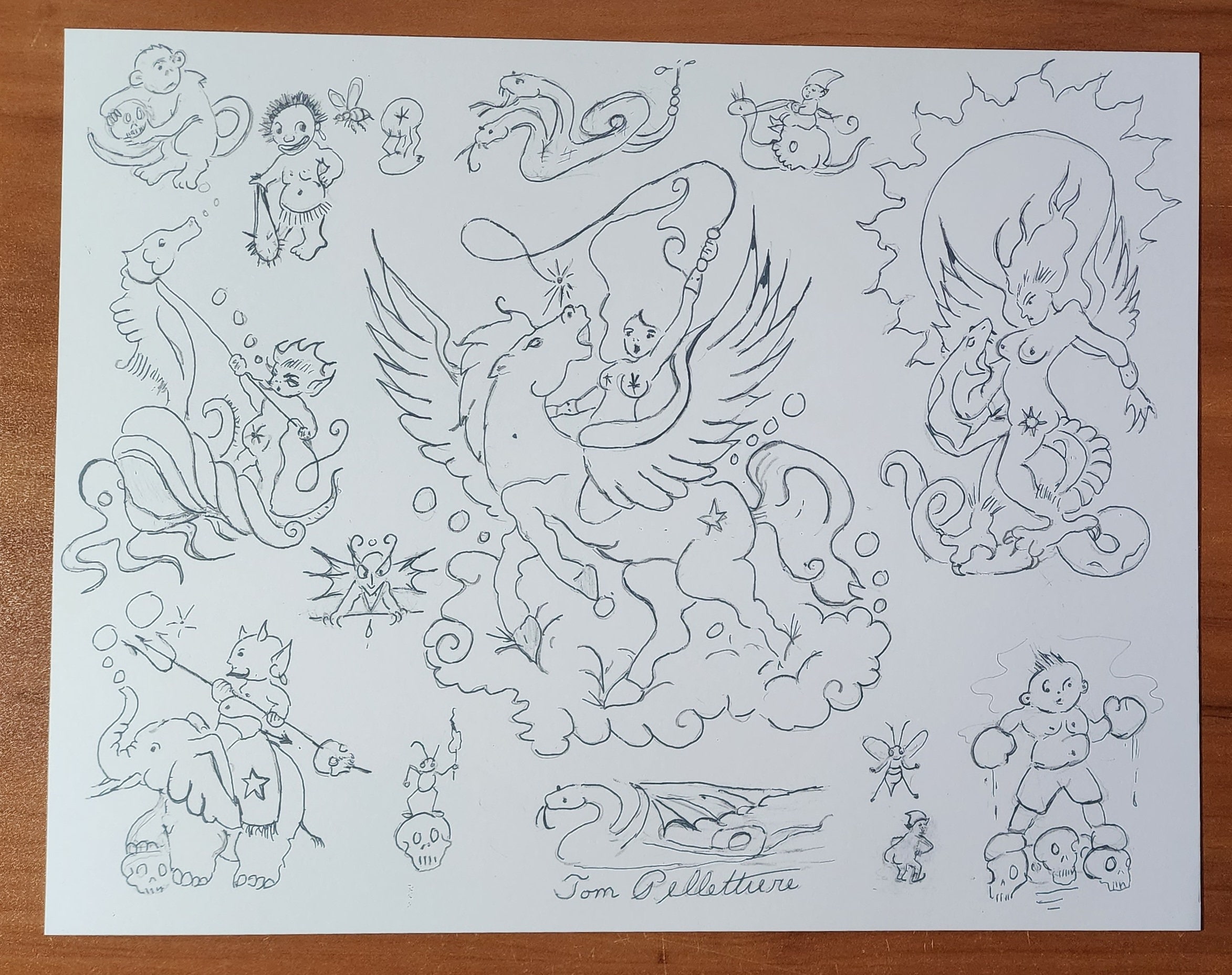 Rare 1960's Tom Pelletier Milton Zeis Vintage Tattoo Flash Sheet Set of ...