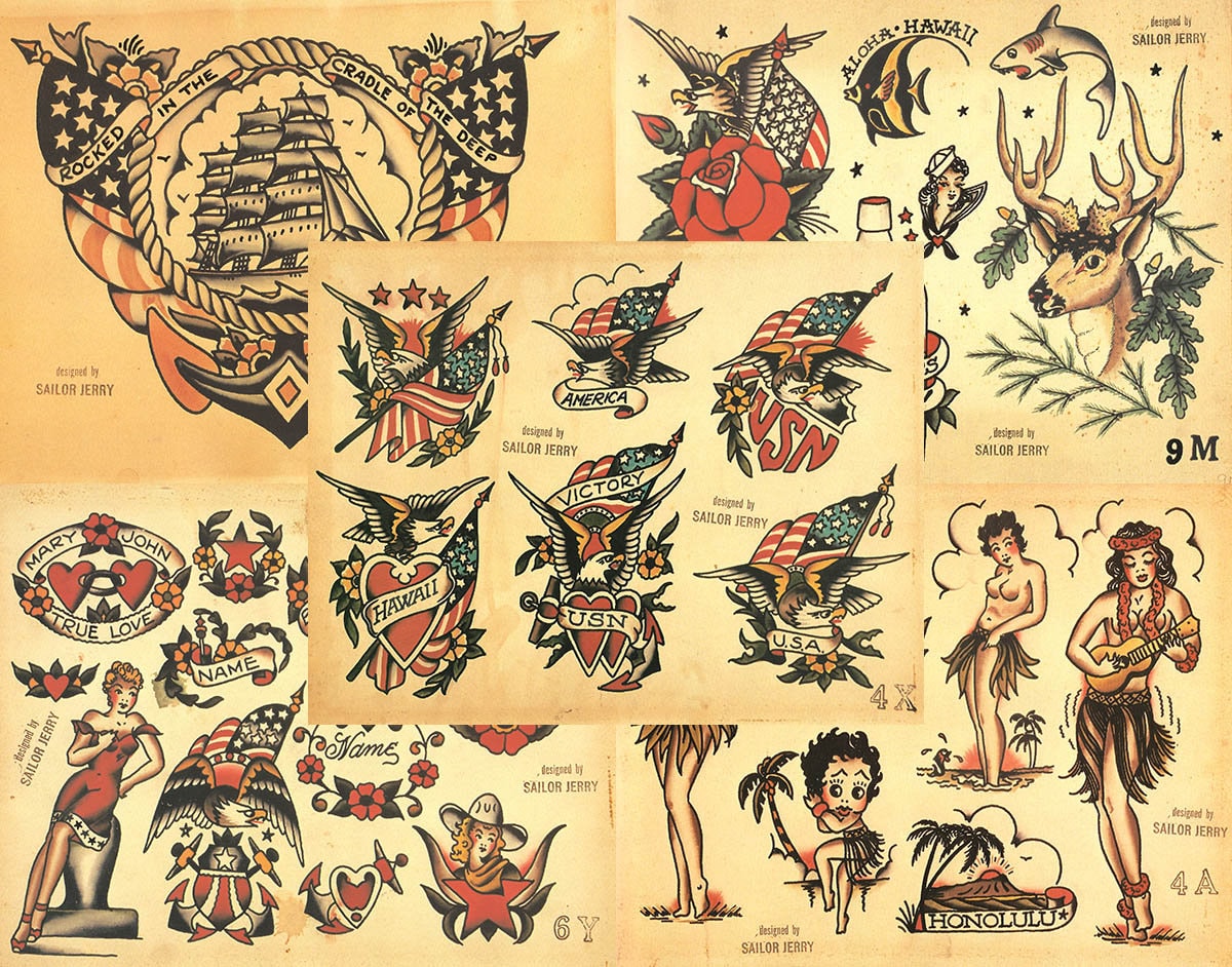 Sailor Jerry Traditional Vintage Style Tattoo Flash Portfolio - Etsy