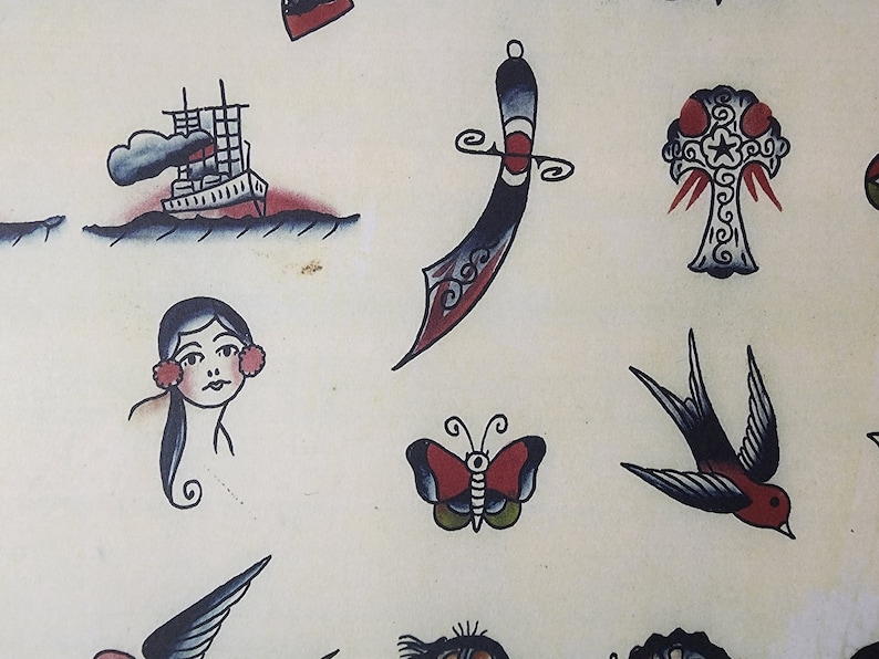 Bert Grimm Traditional Vintage Style Tattoo Flash Sheet 11x14" Sword ...