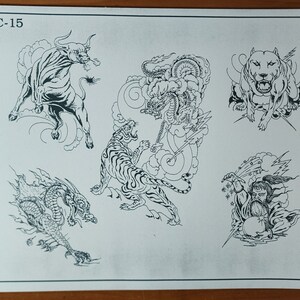 Pinky Yun Traditional Japanese Vintage Tattoo Flash Set 15 Sheets With ...