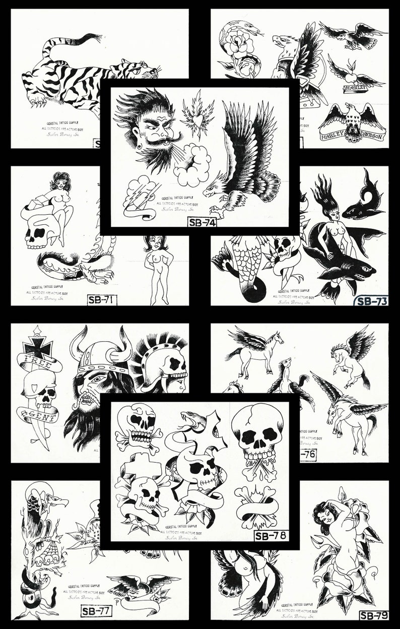 RARE 1970's Sailor Barney Traditional Vintage Style Tattoo Flash Set 50 ...