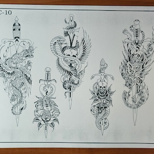 Pinky Yun Traditional Japanese Vintage Tattoo Flash Set 15 Sheets With ...