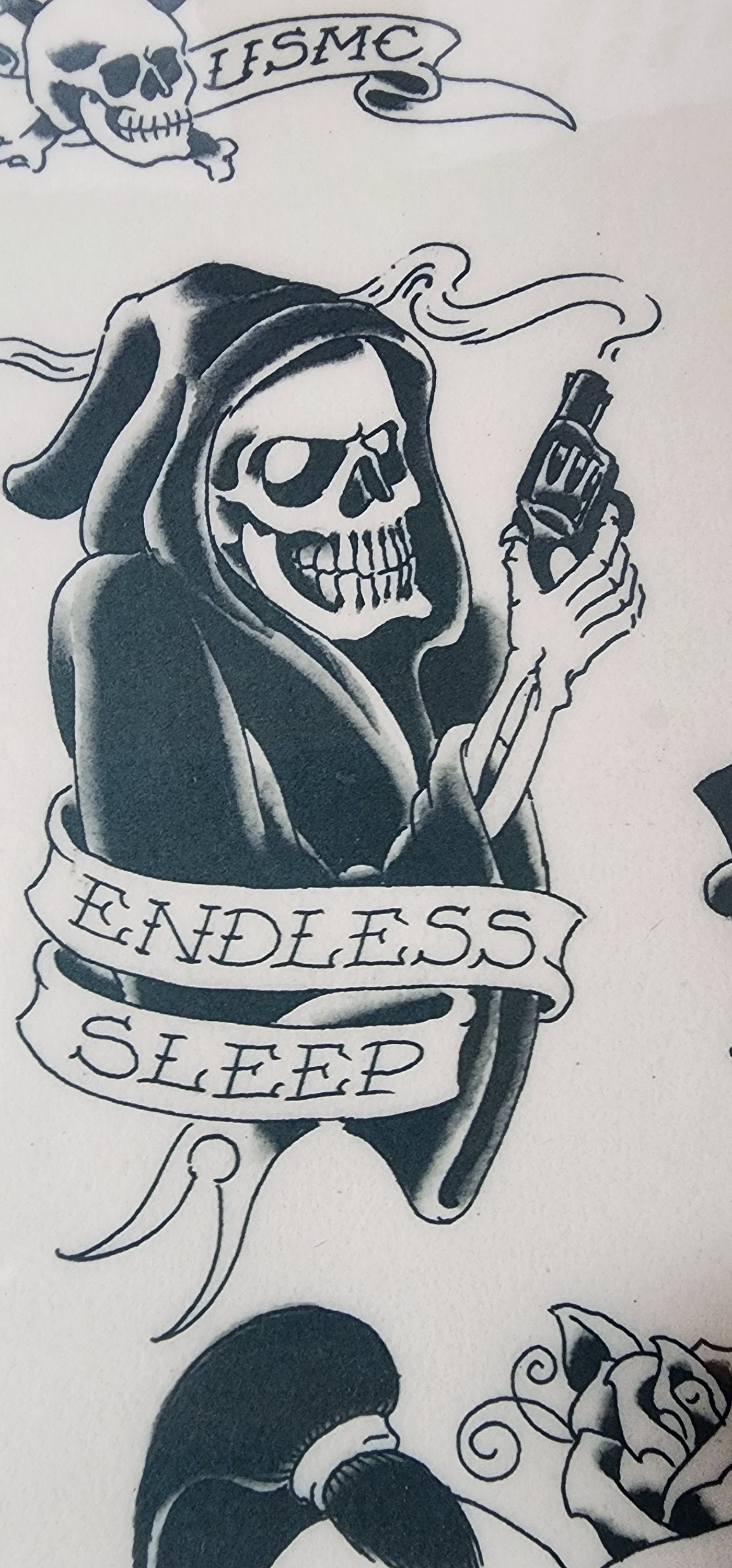 RARE 1982 Mike Rollo Malone Vintage Tattoo Flash Sheet Biker Reaper ...