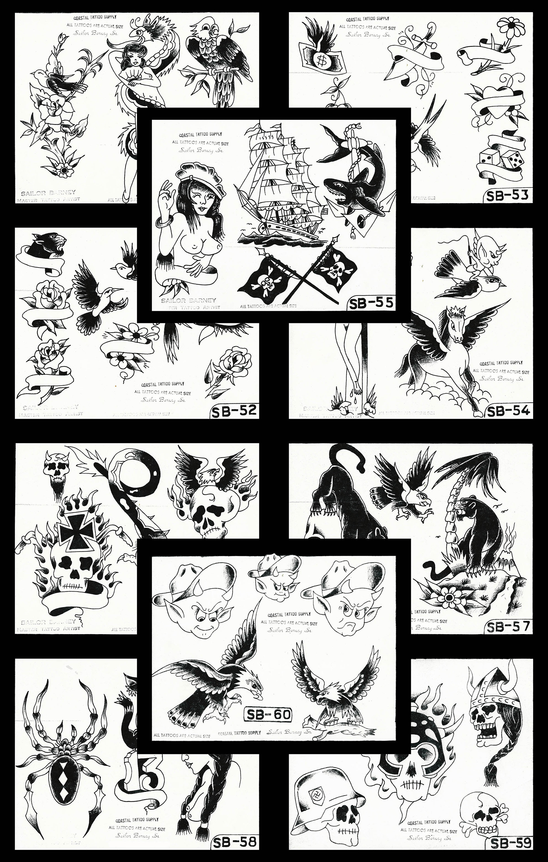 RARE 1970's Sailor Barney Traditional Vintage Style Tattoo Flash Set 10 ...