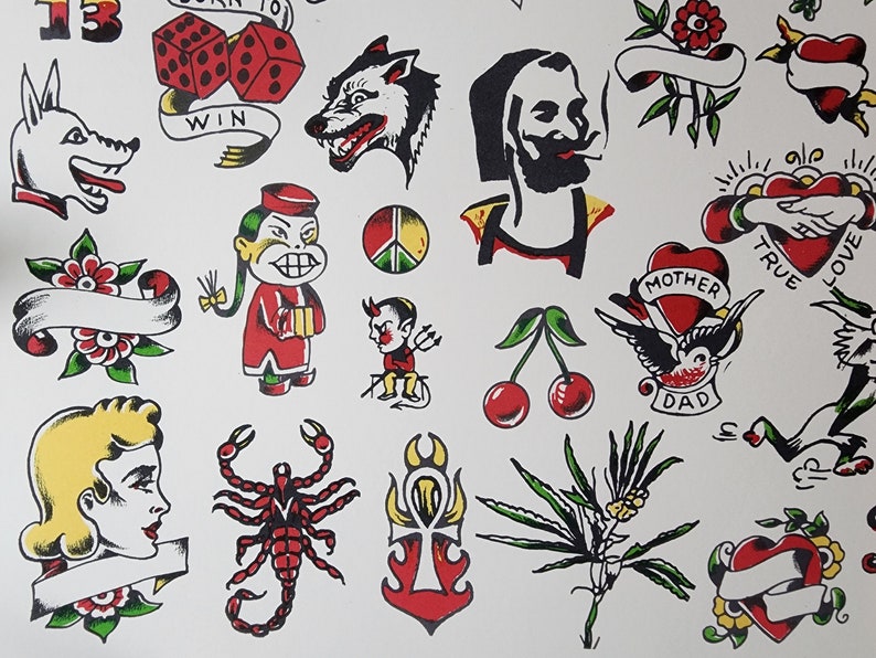 Milton Zeis Traditional Vintage Tattoo Flash Pork Chop Sheet 13X19 High ...
