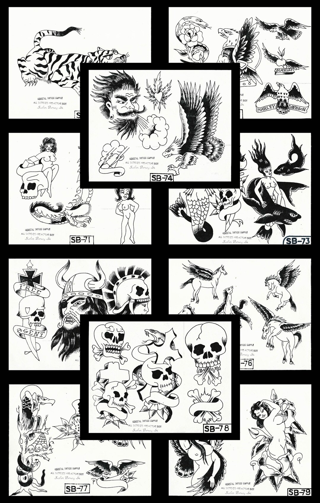 RARE 1970's Sailor Barney Traditional Vintage Style Tattoo Flash Set 10 ...