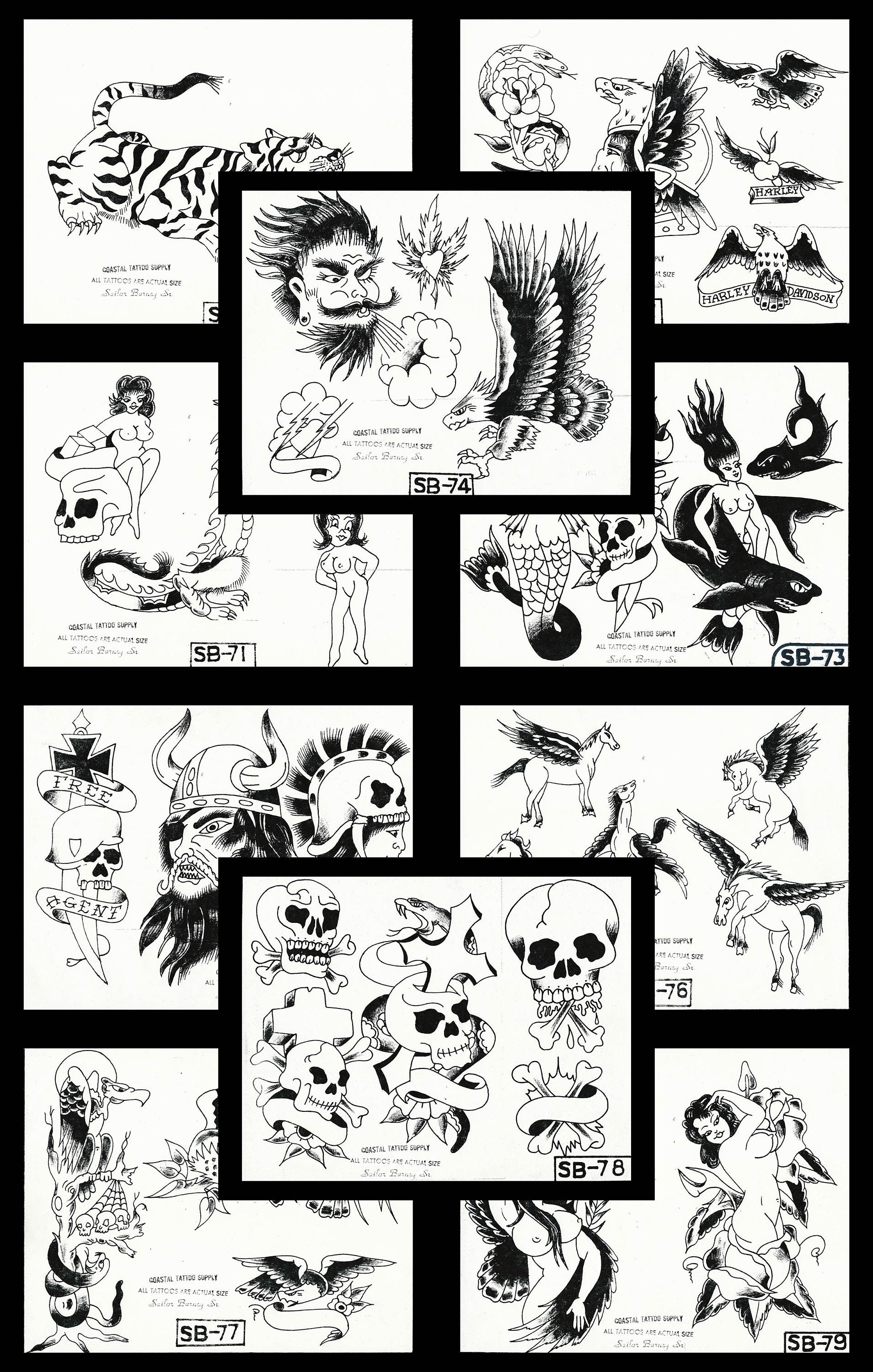 RARE 1970's Sailor Barney Traditional Vintage Style Tattoo Flash Set 10 ...