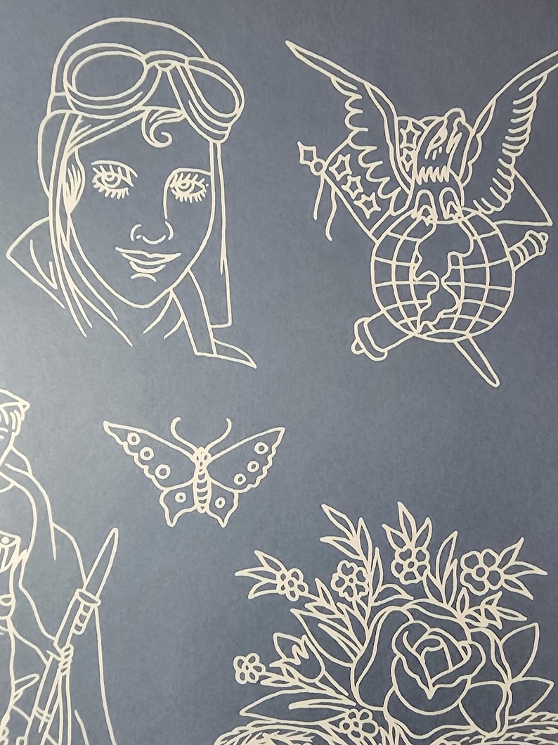 Percy Waters Traditional Vintage Style Tattoo Flash Sheet Eagle Pilot ...