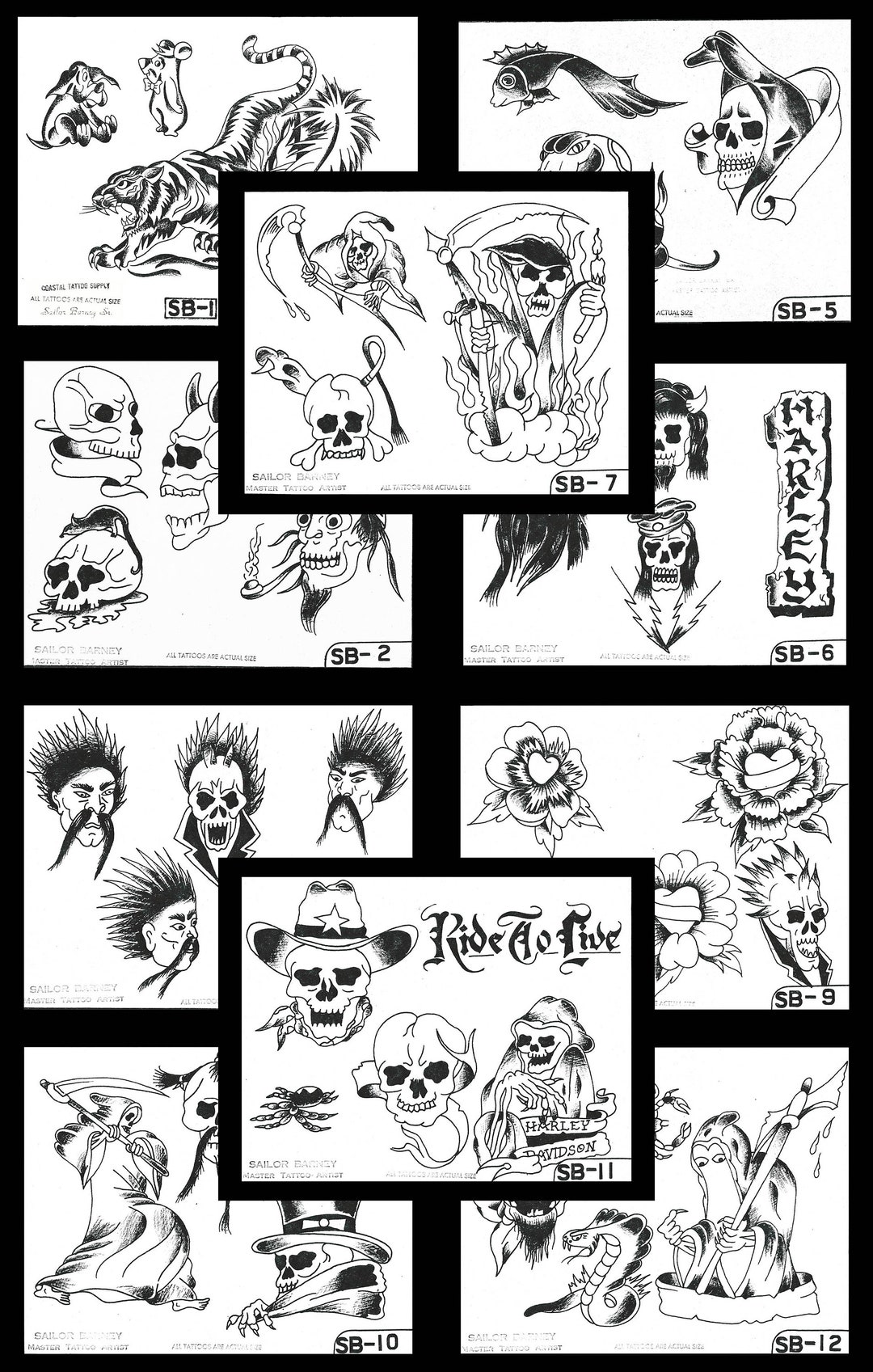 RARE 1970's Sailor Barney Traditional Vintage Style Tattoo Flash Set 10 ...