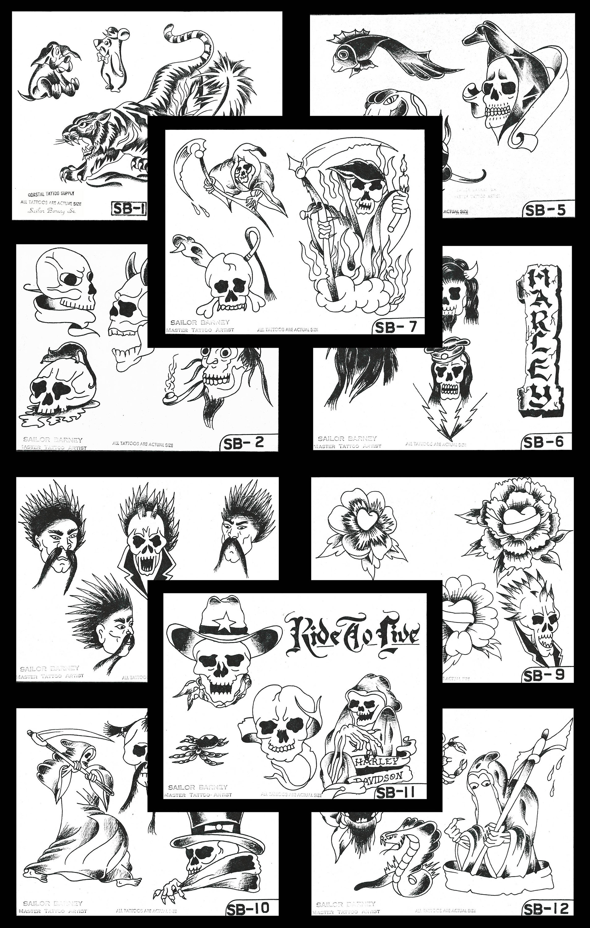 RARE 1970's Sailor Barney Traditional Vintage Style Tattoo Flash Set 10 ...