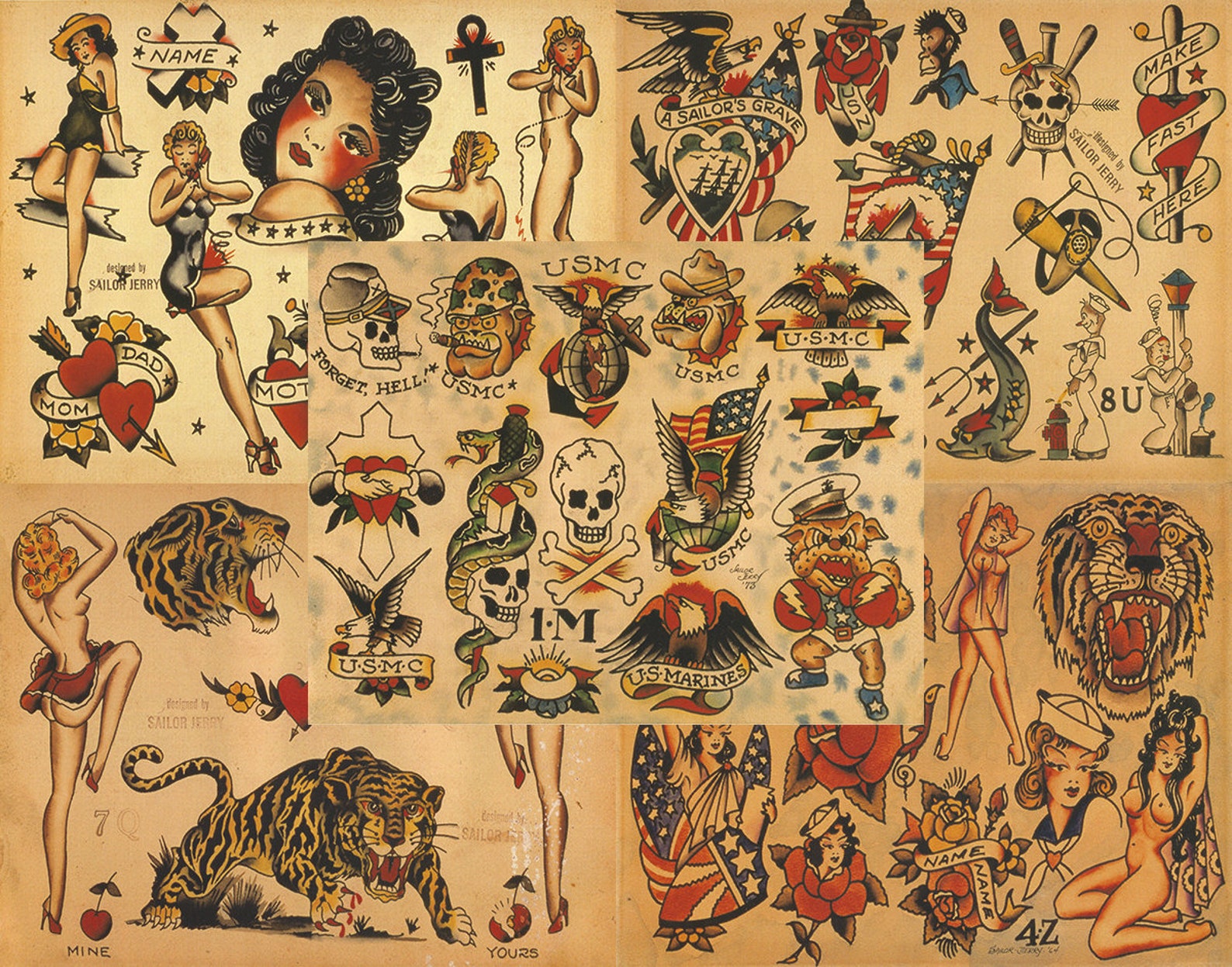 Sailor Jerry Traditional Vintage Style Tattoo Flash 50 Sheets 11x14 ...