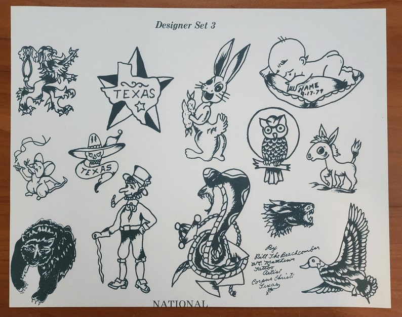 Traditional Vintage 1981 National 25 Sheet Tattoo Flash Set Designer ...