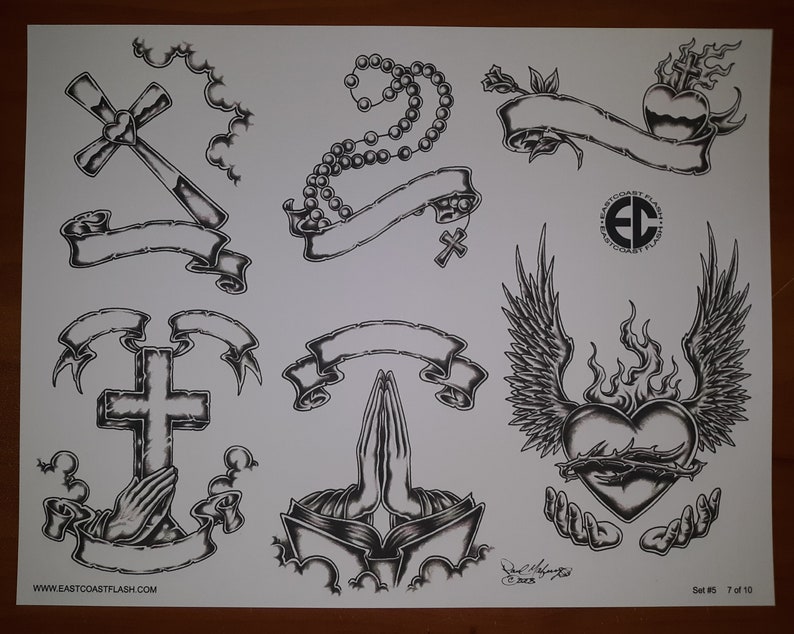 Black and Gray Religious Tattoo Flash 10 Sheets W/ Lines, 11x14 Praying ...