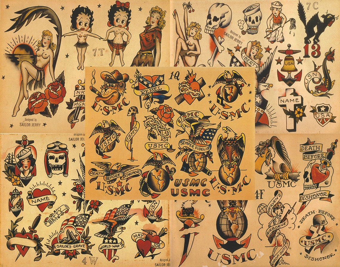 Sailor Jerry Traditional Vintage Style Tattoo Flash 50 Sheets 11x14 ...