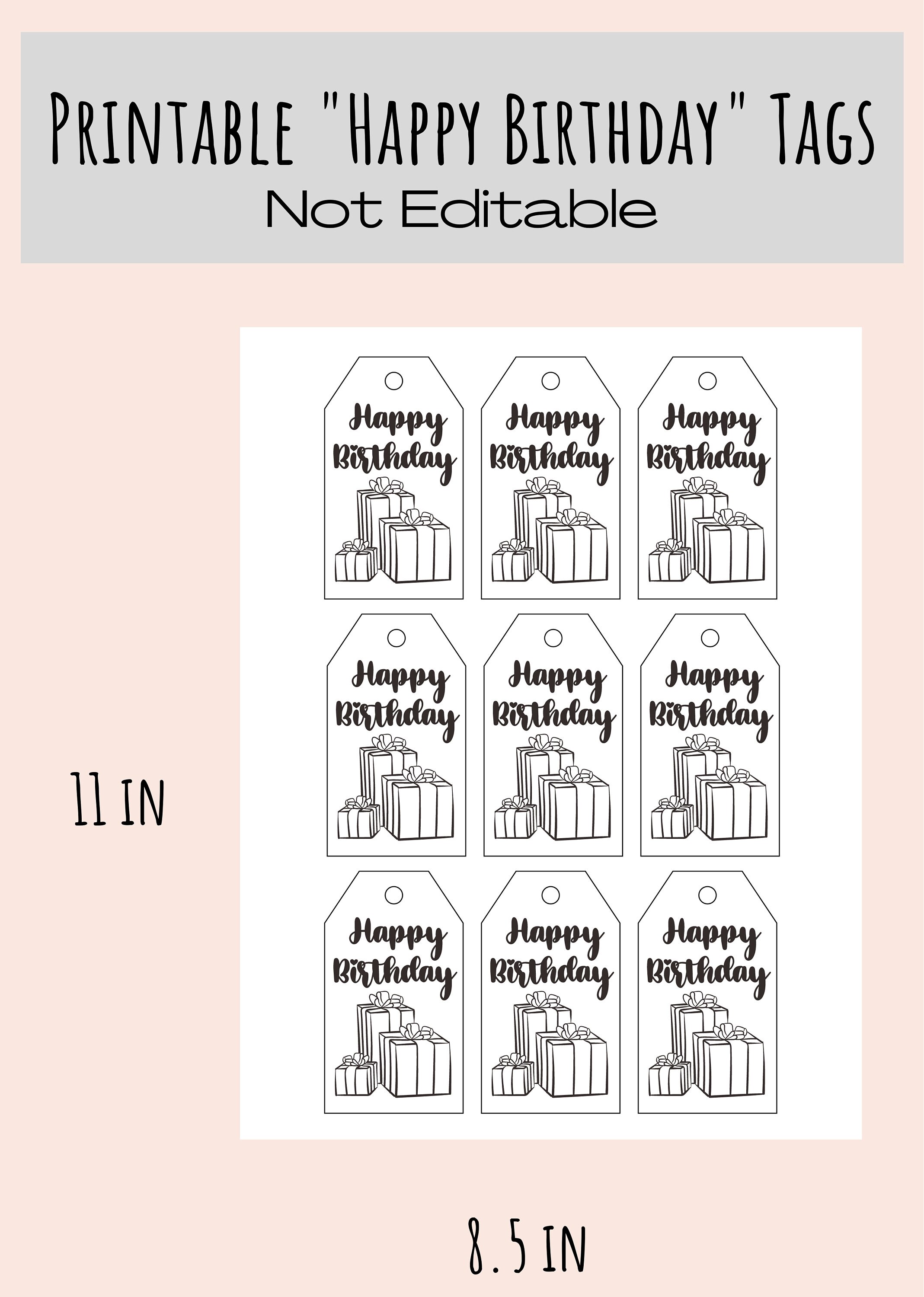 Printable Black and White Happy Birthday Gift Tag Not - Etsy