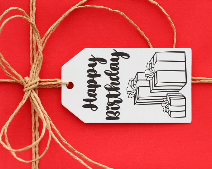 Printable Black and White Happy Birthday Gift Tag, Not Editable, Gift ...