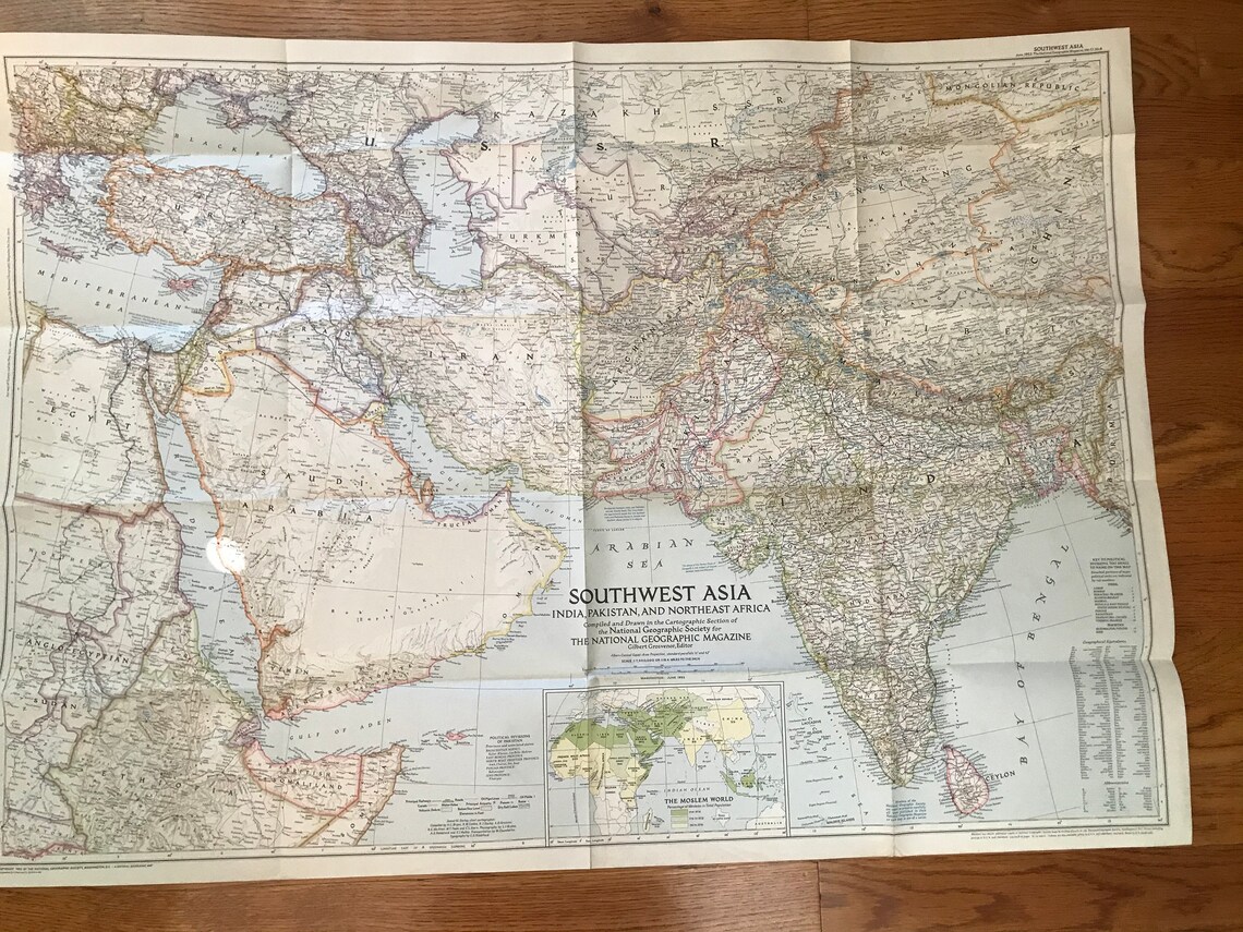 Southwest Asia Map 1952 - Etsy