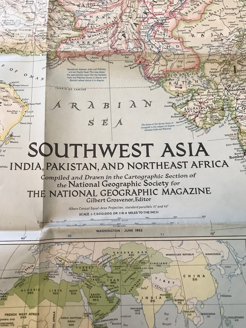 Southwest Asia Map 1952 - Etsy