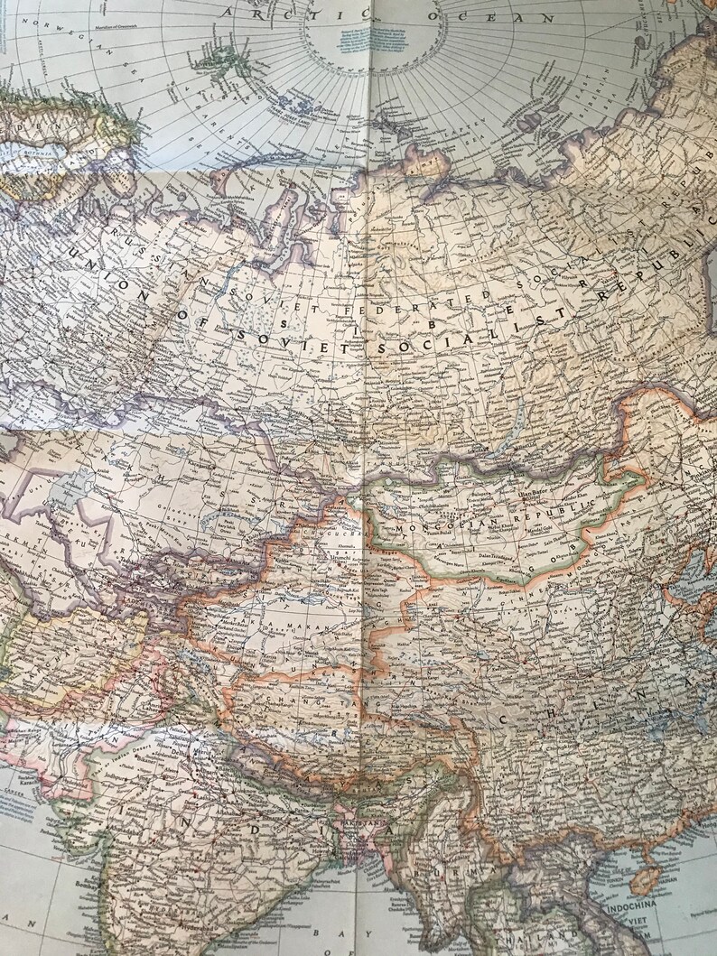 Asia and Adjacent Areas Map 1951 - Etsy