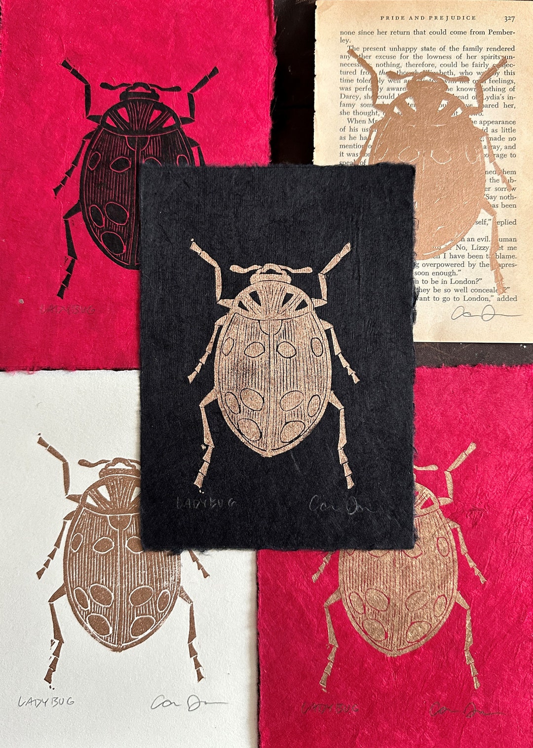 Ladybug- Hand-carved & Hand-pressed Linocut Print - Etsy