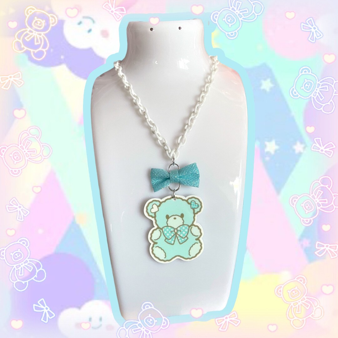 Kawaii Kidcore Fairykei Fancy Blue Bear Charm White Necklace - Etsy
