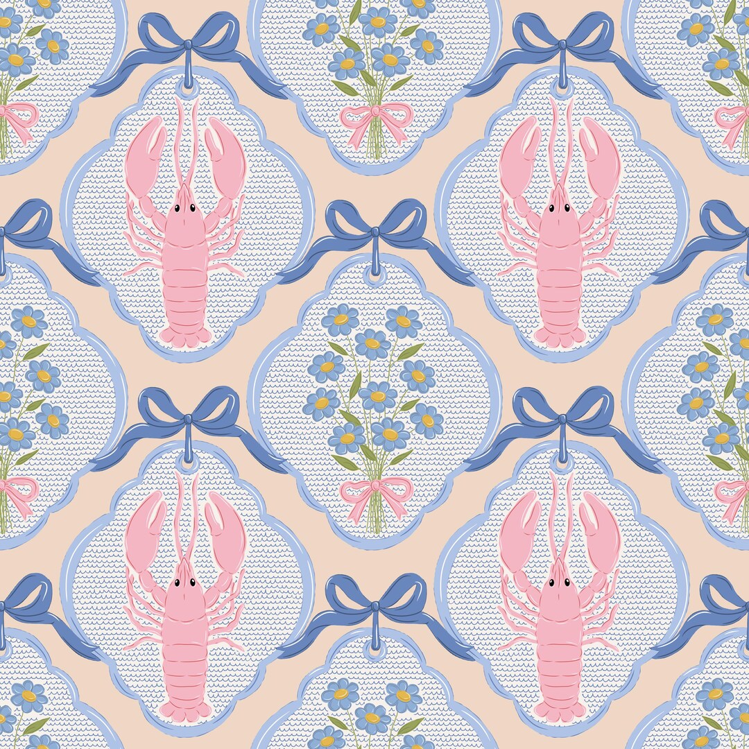 Coquette Lobster Fisherman Aesthetic Seamless Pattern Digital File - Etsy