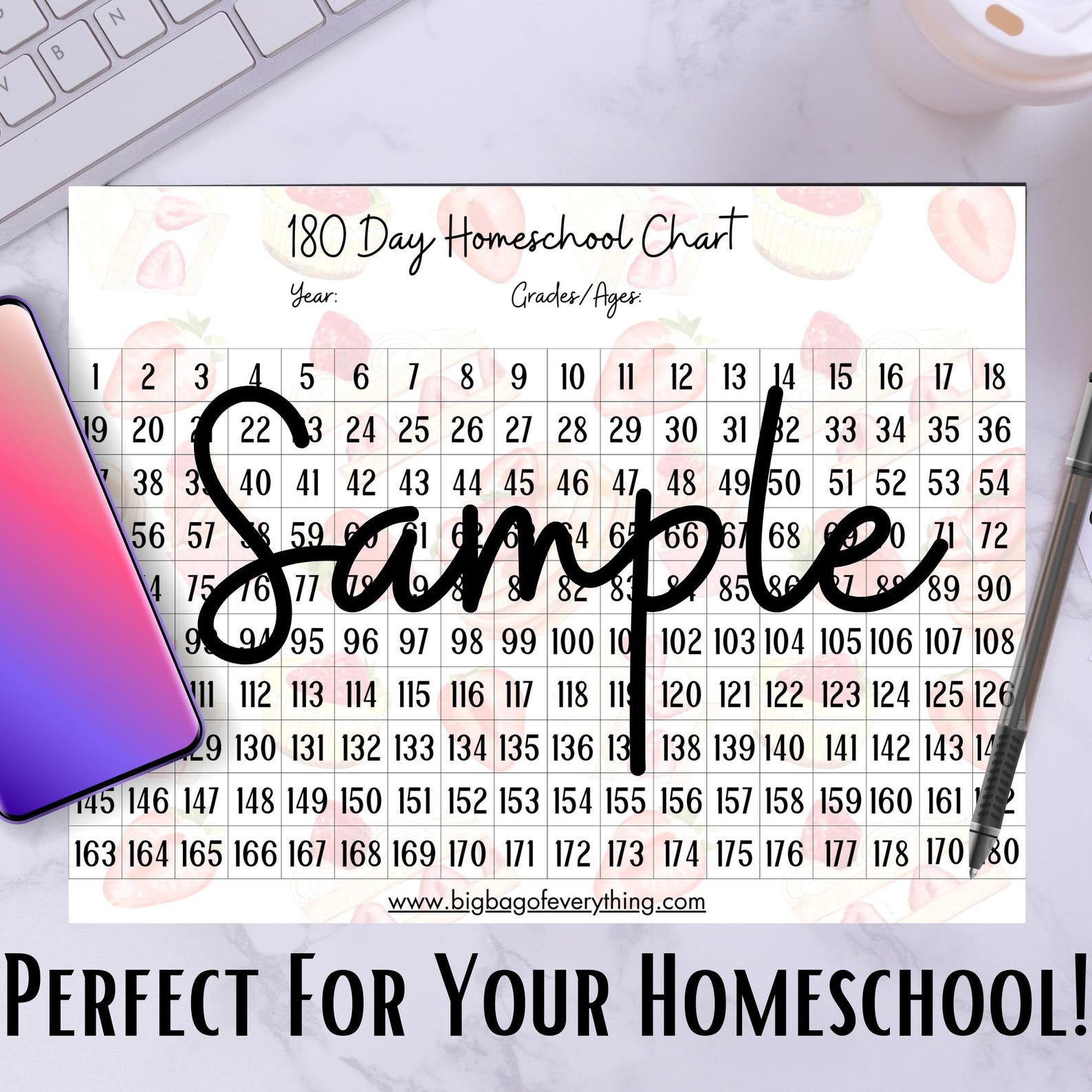 Homeschool Planner 180 Day Chart Homeschool Printable Homeschool ...