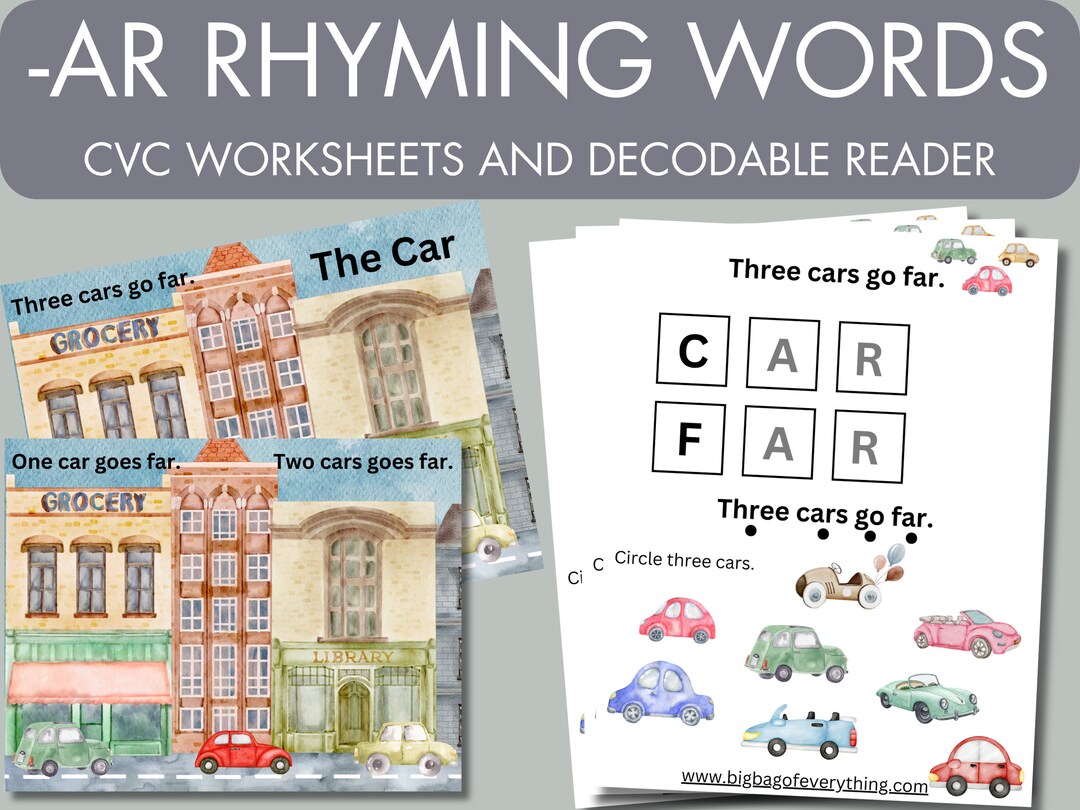 CVC Worksheets | -AR Word Family | Digital Product | decodable Reader ...