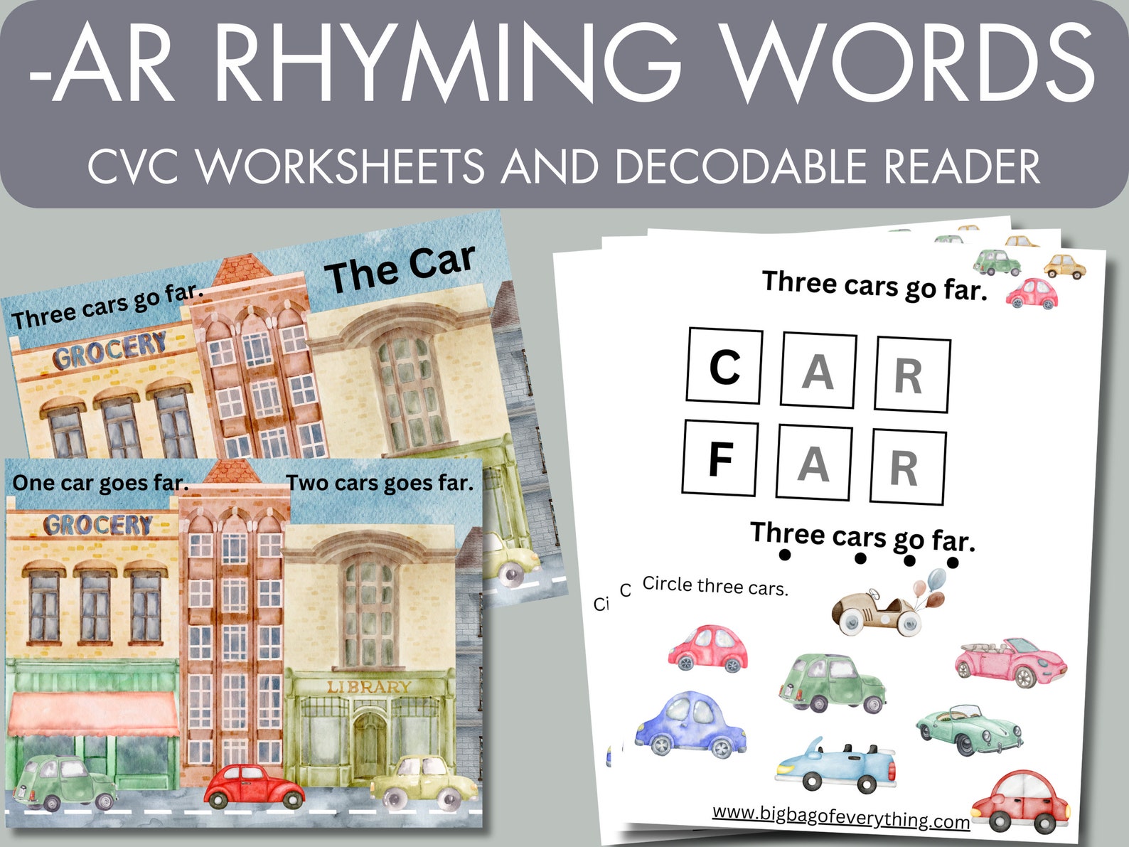 CVC Worksheets | -AR Word Family | Digital Product | decodable Reader ...