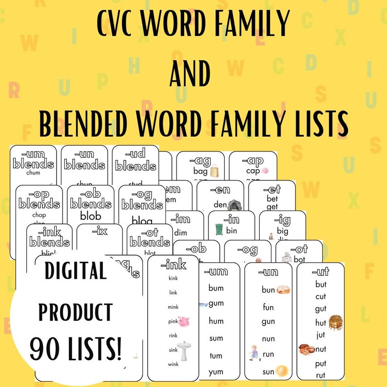 Word Family Lists | CVC Words | Phonics | Reading List | Teaching ...