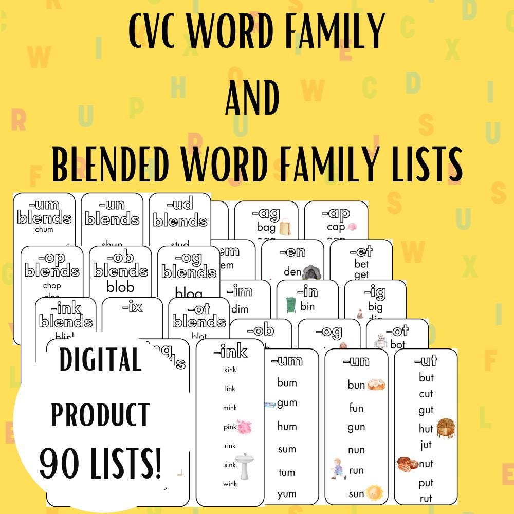 Word Family Lists | CVC Words | Phonics | Reading List | Teaching ...