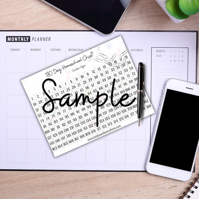 Homeschool Planner 180 Day Chart Homeschool Printable Homeschool ...