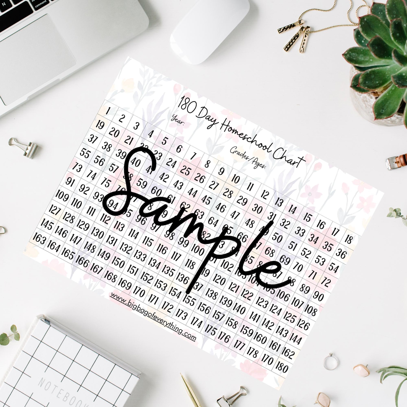 Homeschool Planner 180 Day Chart Homeschool Printable Homeschool ...