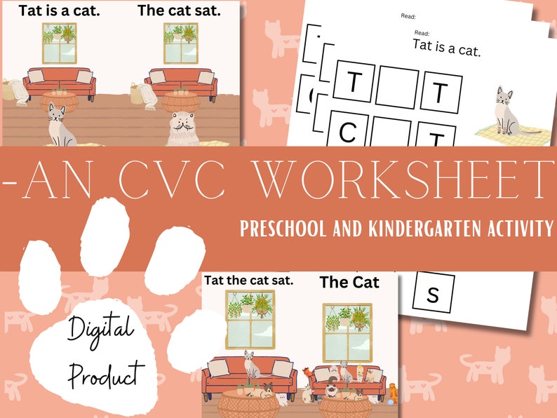 CVC Worksheets | -AT Word Family | Decodable Reader | Preschool ...