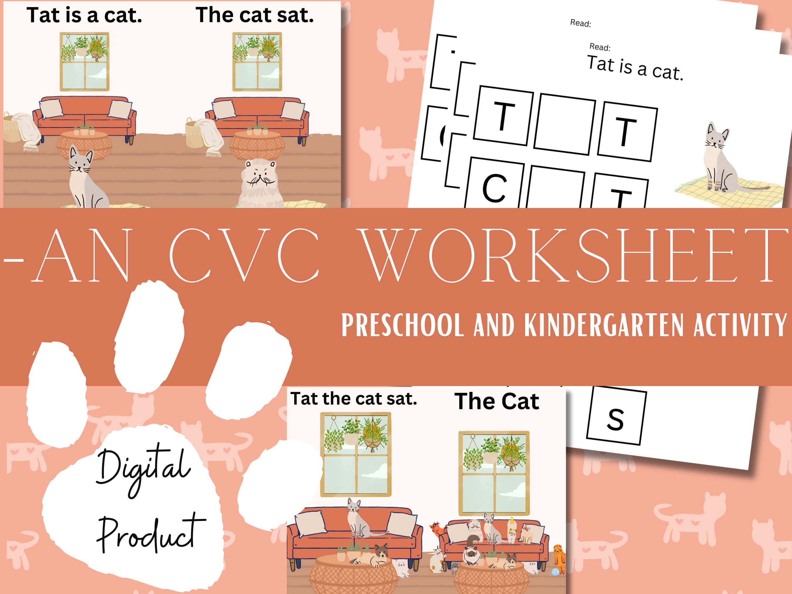 CVC Worksheets AT Word Family Decodable Reader Preschool Activities ...