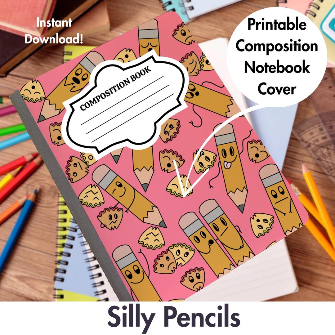 Printable Composition Notebook Back to School Custom Notebook PNG Junk Journal Cute Pencils ...